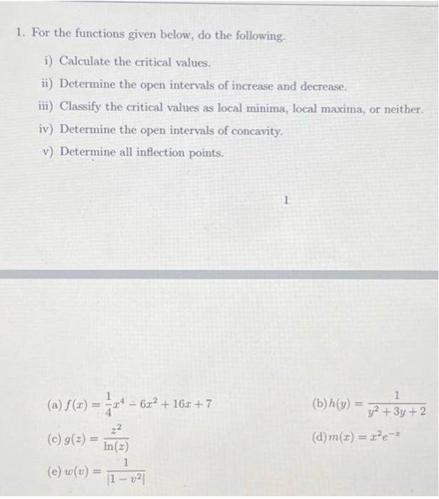 Solved 1. For the functions given below, do the following. | Chegg.com