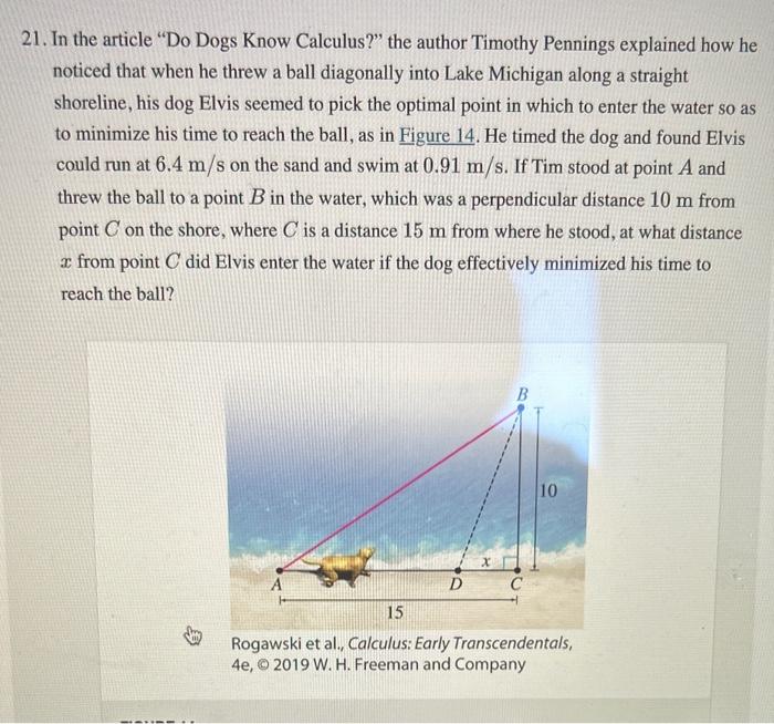 Solved 21. In the article "Do Dogs Know Calculus?" the | Chegg.com