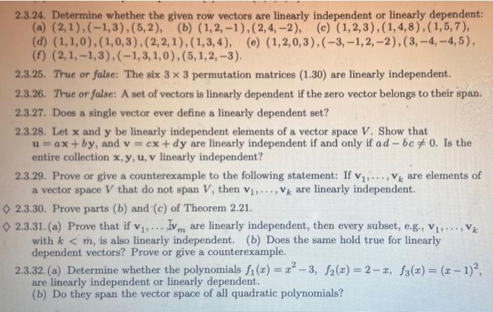 Solved 2.3.24. Determine whether the given row vectors are | Chegg.com