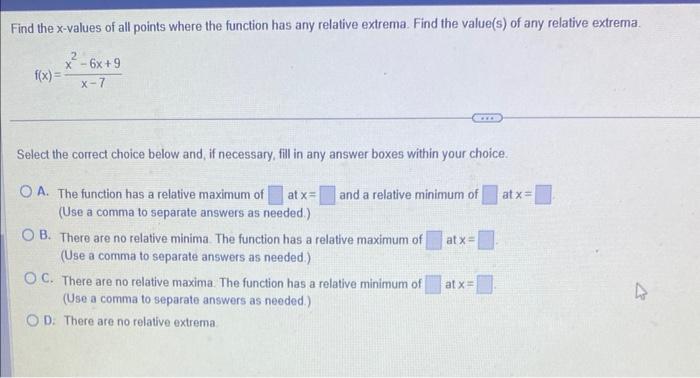 Solved Find the x-values of all points where the function | Chegg.com