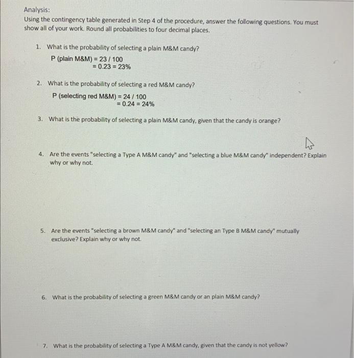 Solved Lab 4(b) - Probability Part 1: Candy contingency | Chegg.com