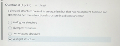 Solved Question 3 (1 ﻿point)Saveda physlcal structure | Chegg.com