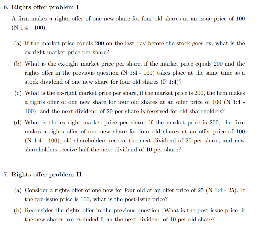 Solved Rights offer problem II(a) ﻿Consider a rights offer | Chegg.com