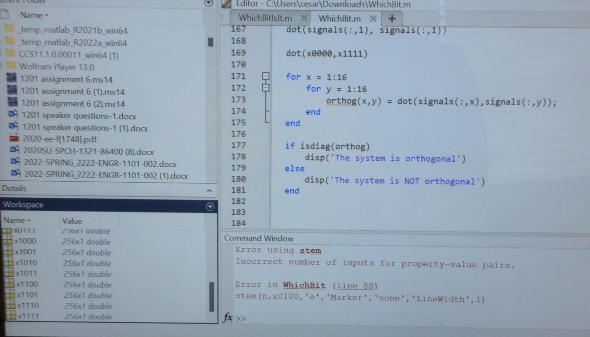 Solved MATLAB R2022a - academic use => ra SIHAN 1987 H & | Chegg.com