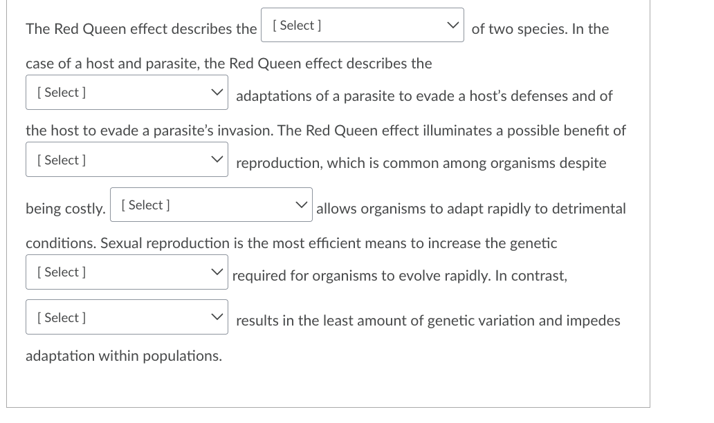 Solved The Red Queen effect describes thof two species. In | Chegg.com