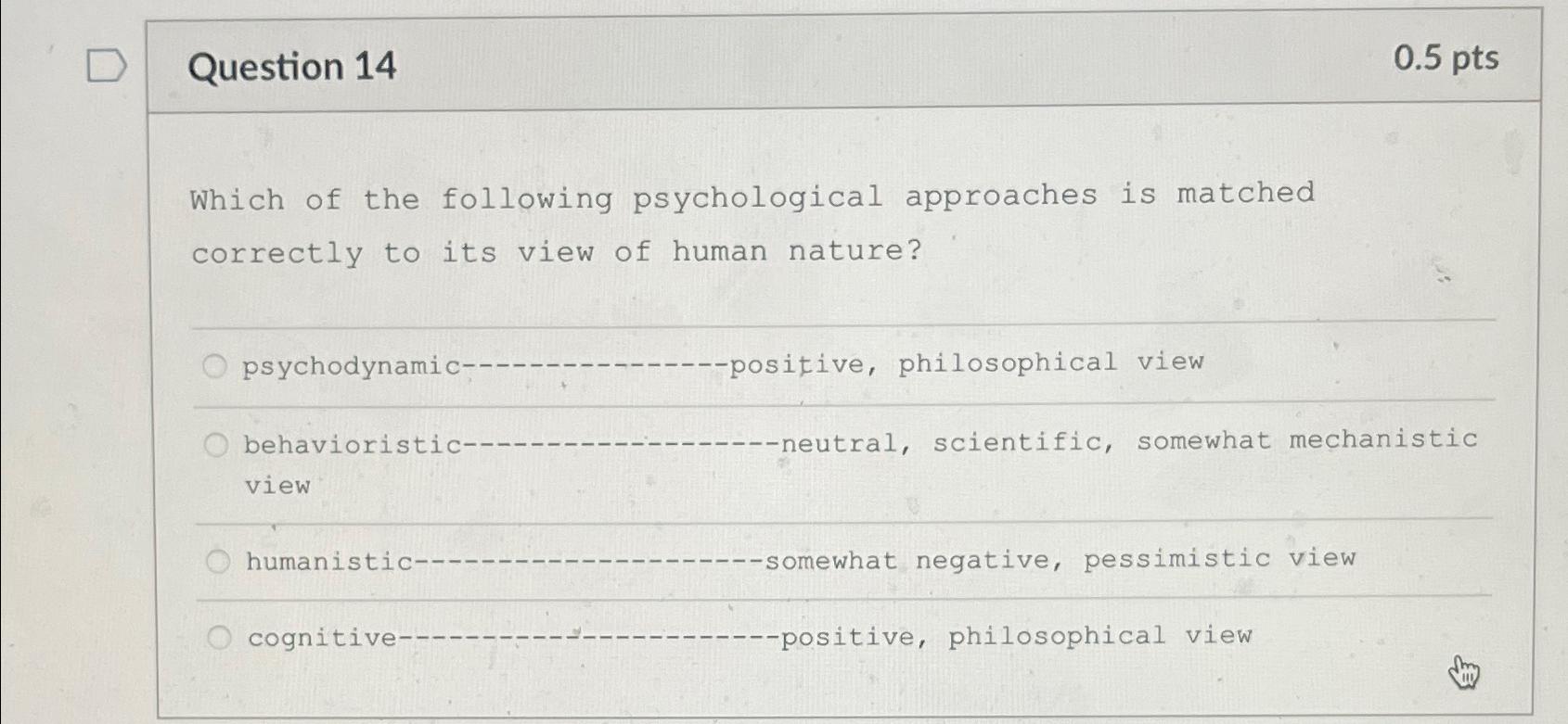 Solved Question 140.5ptsWhich of the following psychological | Chegg.com