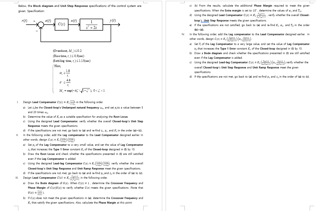 Solved Below, the Block diagram and Unit Step Response | Chegg.com