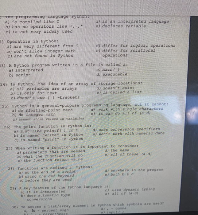 Solved The programming language Python: a) is compiled like | Chegg.com