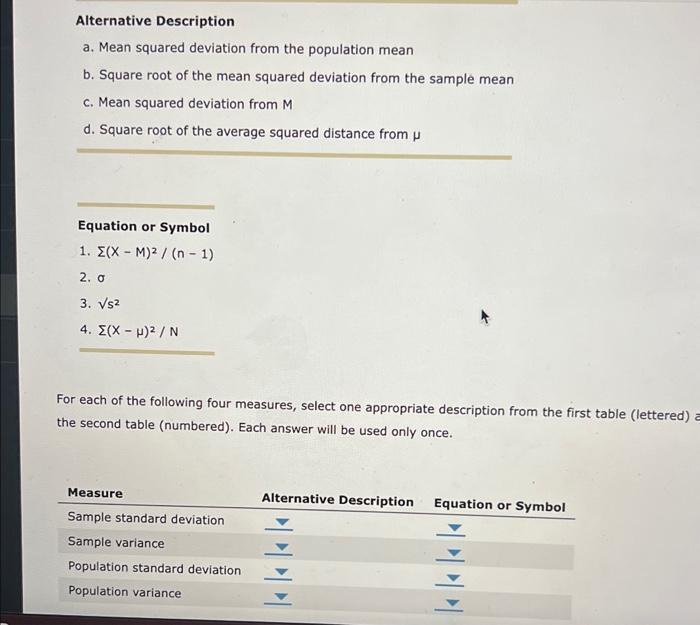 Solved Alternative Description a. Mean squared deviation | Chegg.com