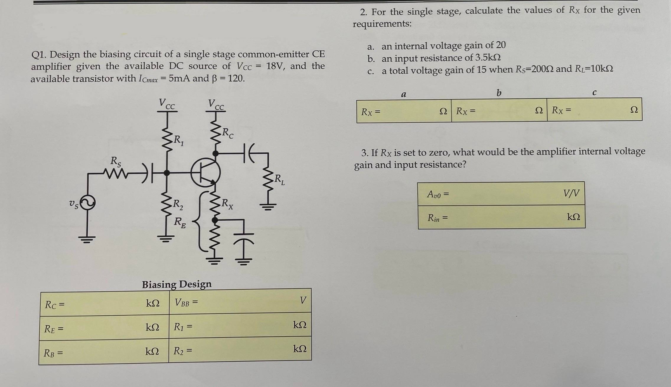 Q1. ﻿Design the biasing circuit of a single stage | Chegg.com