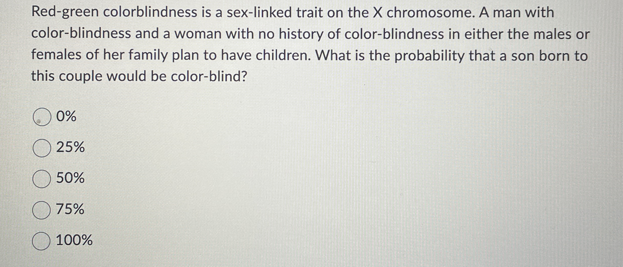 Solved Red-green colorblindness is a sex-linked trait on the | Chegg.com