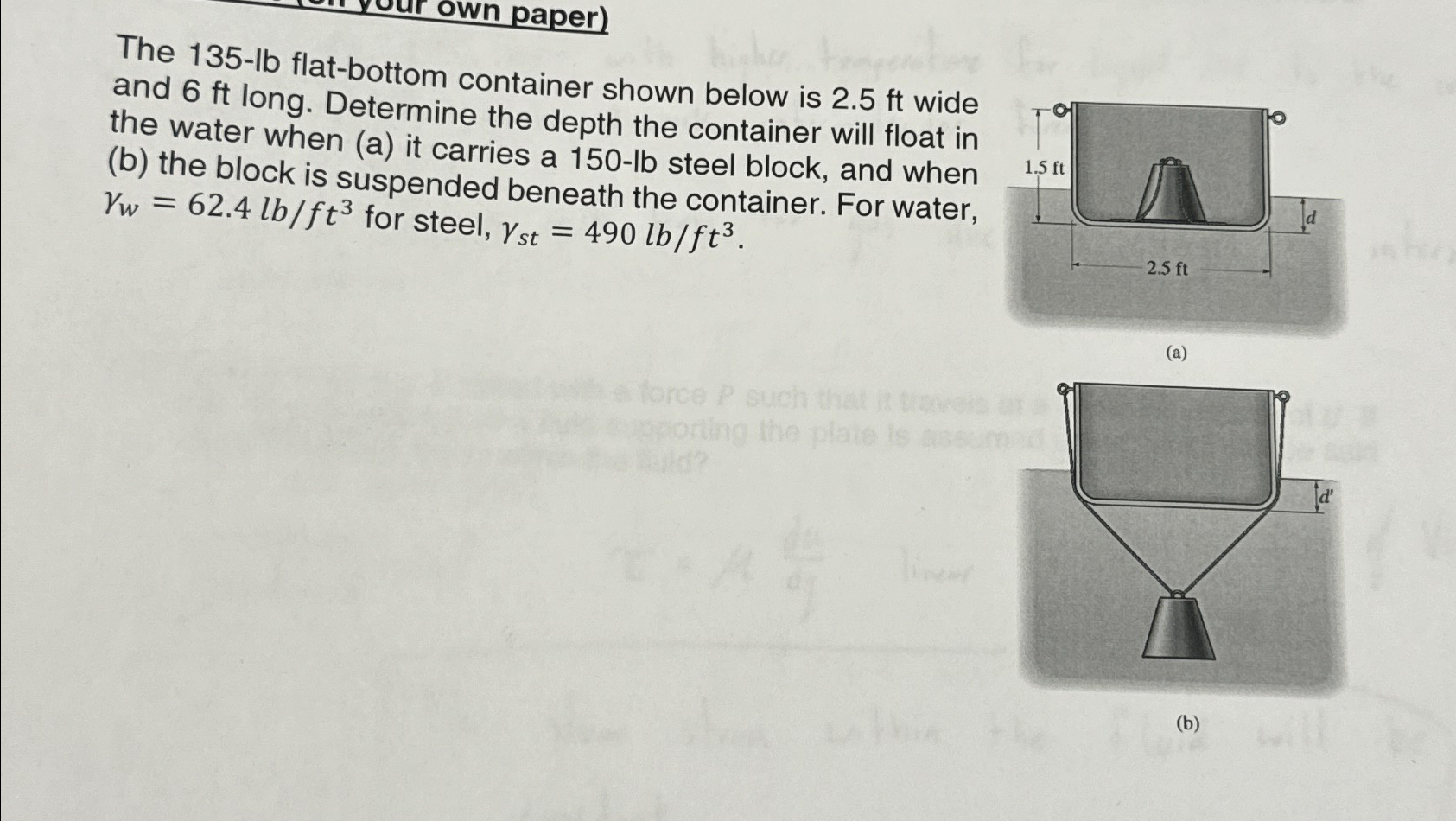 Solved The 135-lb flat-bottom container shown below is 2.5ft | Chegg.com