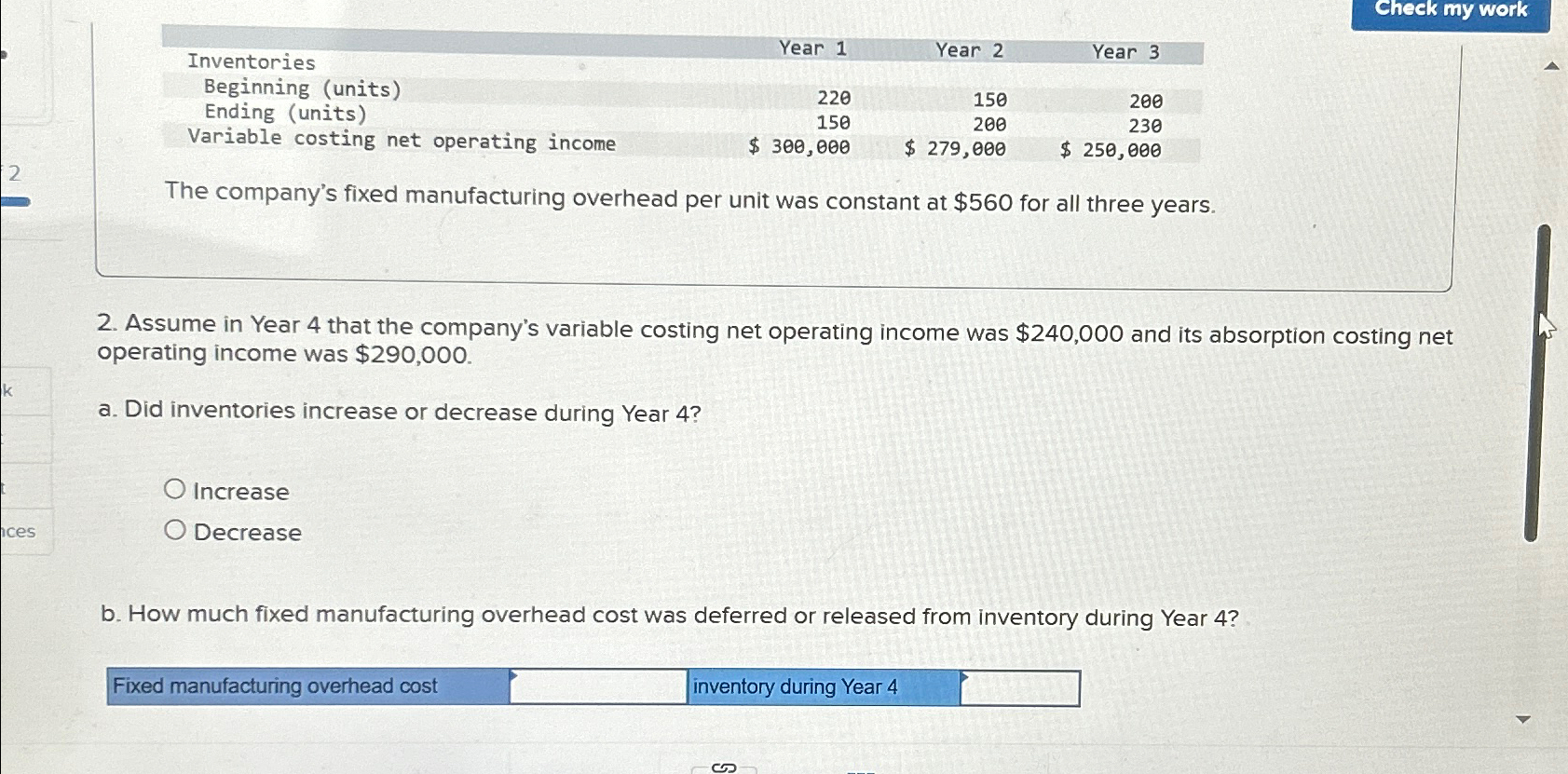 Solved \table[[Inventories,Year 1,Year 2,Year 3],[Beginning | Chegg.com