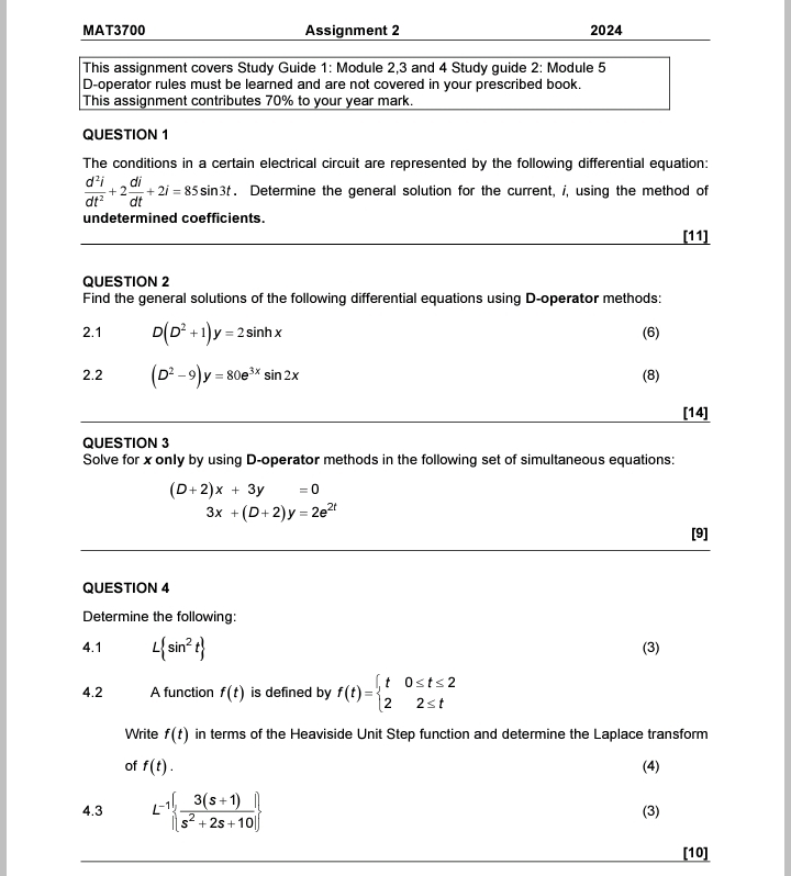 Solved MAT3700Assignment 22024This assignment covers Study | Chegg.com