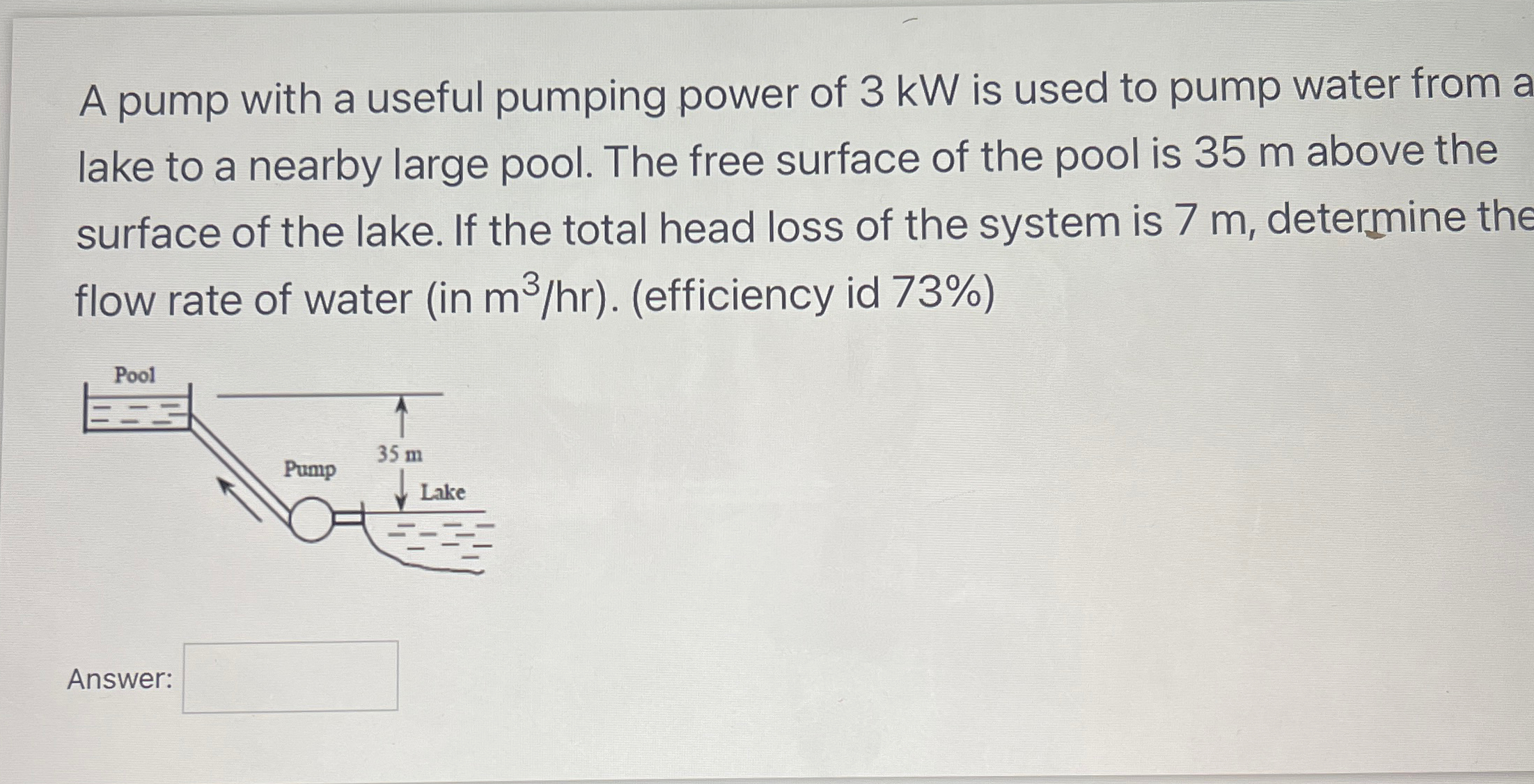 Solved A pump with a useful pumping power of 3kW ﻿is used to | Chegg.com