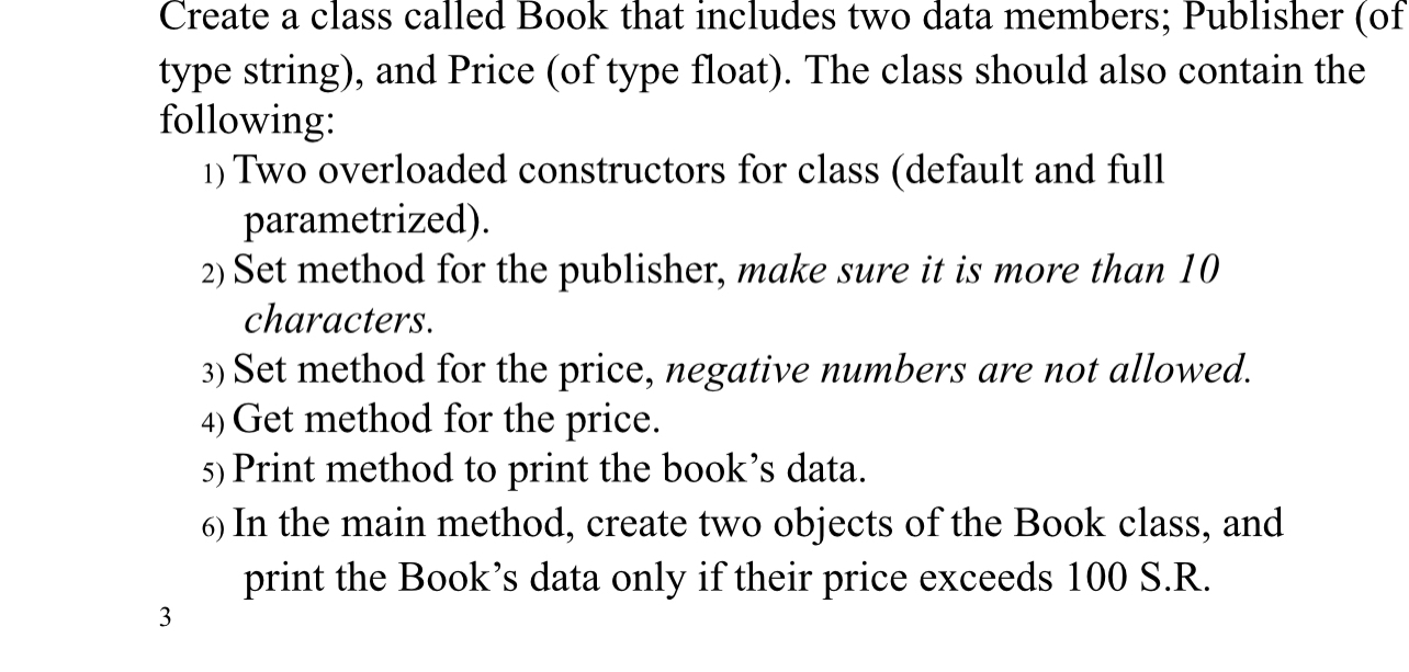 Solved Create a jaca class called Book that includes two | Chegg.com