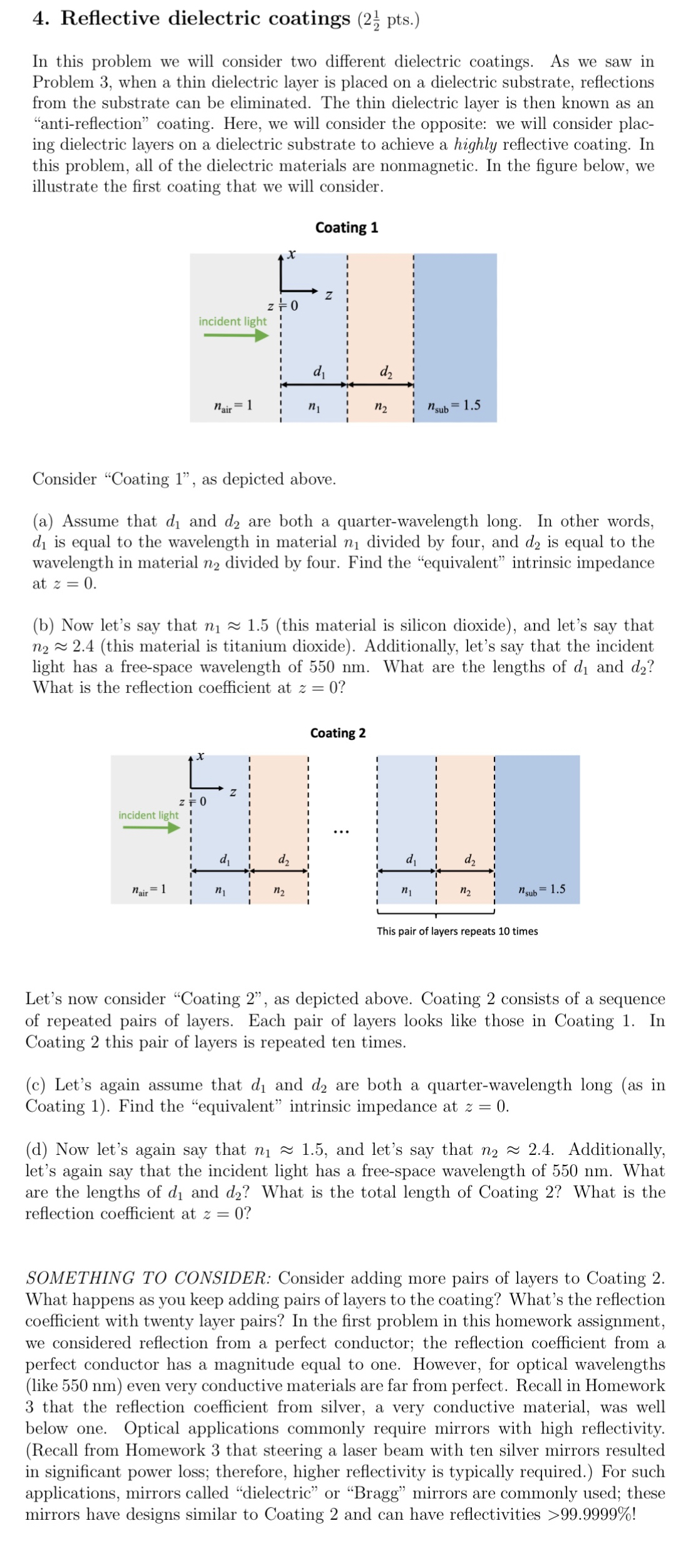 Solved Electromagnetic Wave Reflection And Transmission