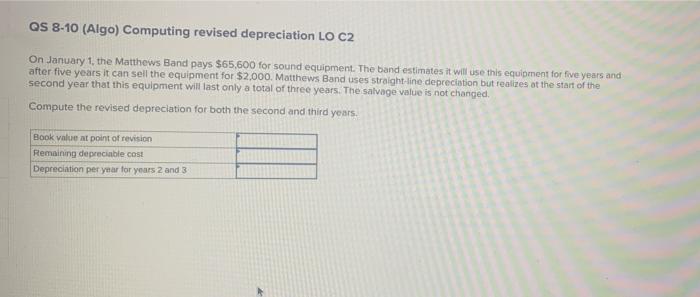 Solved QS 8-10 (Algo) Computing revised depreciation LO C2 | Chegg.com
