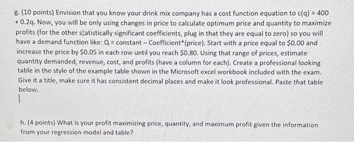 Solved g. (10 points) Envision that you know your drink mix | Chegg.com