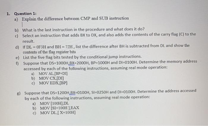 Solved 1 Question 1 A Explain The Difference Between Cmp