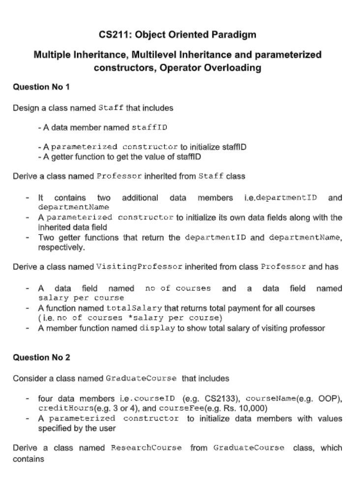 Solved CS211: Object Oriented Paradigm Multiple Inheritance, | Chegg.com
