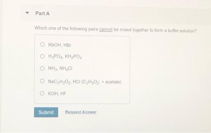 Solved Part A Which one of the following pairs cannot be | Chegg.com