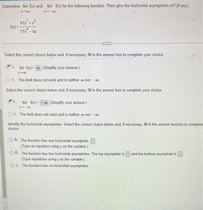 Solved Determine limx→∞f(x) and limx→−∞f(x) for the | Chegg.com