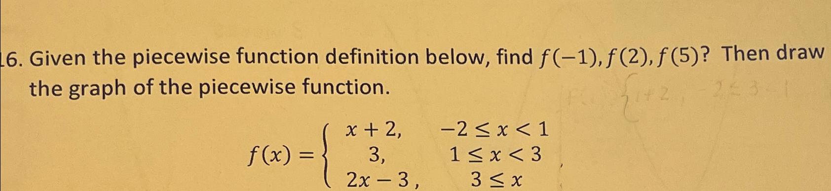 Solved Given the piecewise function definition below, find | Chegg.com