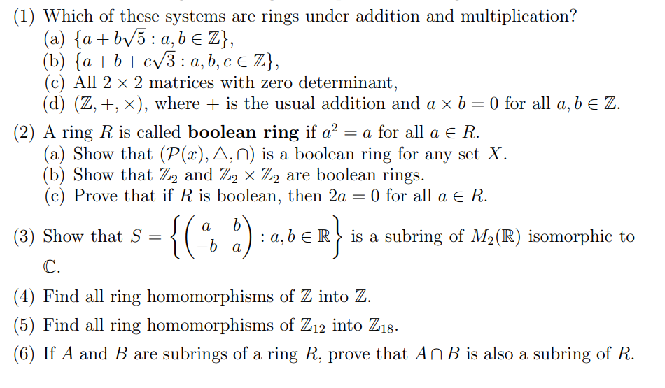 Solved (1) ﻿Which of these systems are rings under addition | Chegg.com