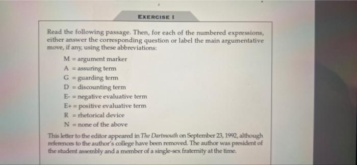 EXERCISE 1 Read the following passage. Then, for each | Chegg.com