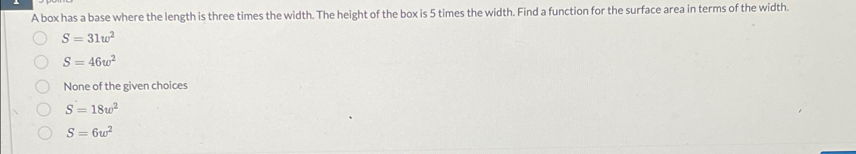Solved A box has a base where the length is three times the | Chegg.com