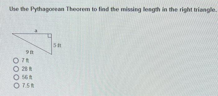 Solved Use the Pythagorean Theorem to find the missing | Chegg.com