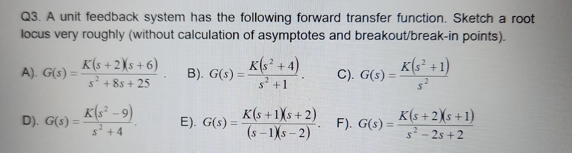 Solved Q3. A unit feedback system has the following forward | Chegg.com