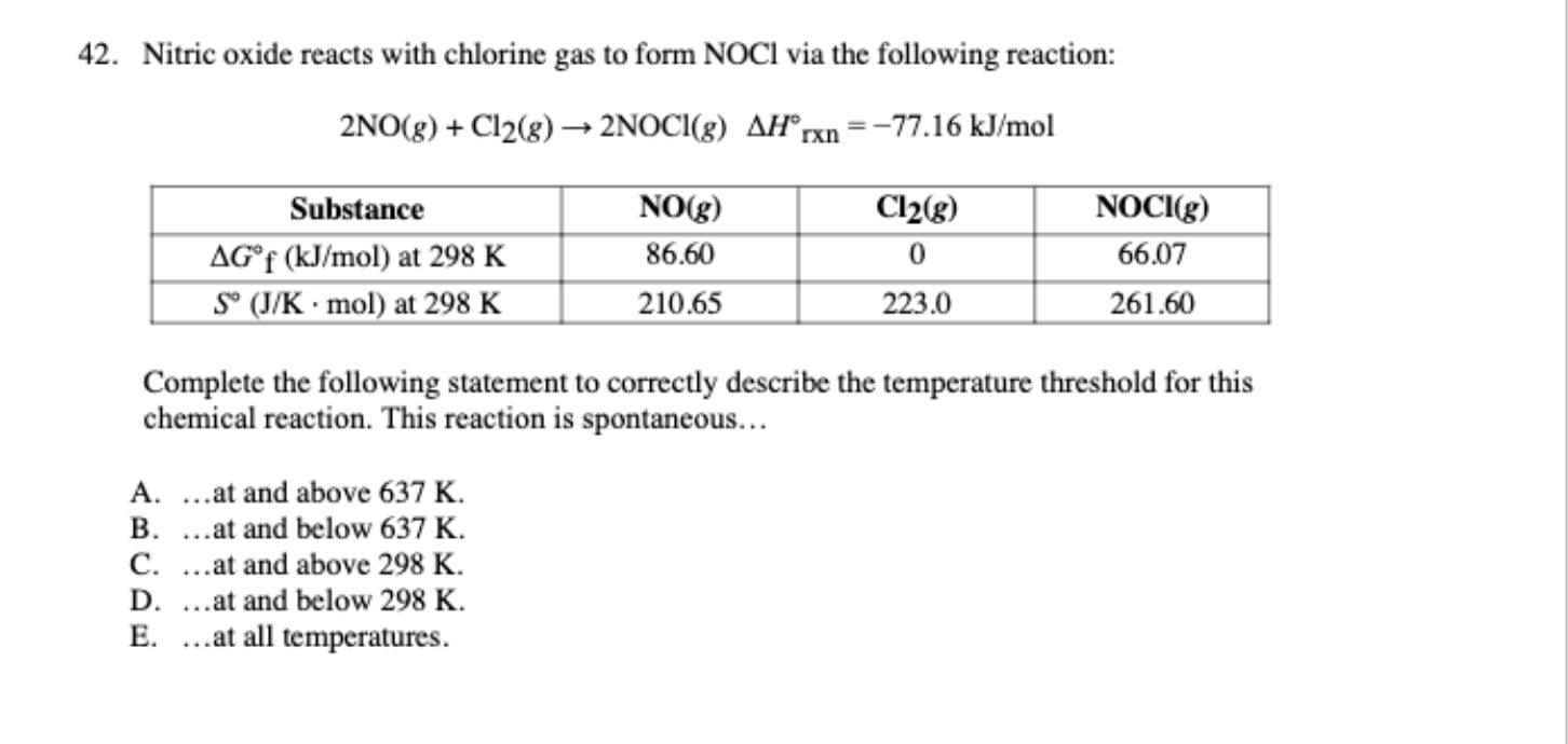 Solved Nitric oxide reacts with chlorine gas to form NOCl | Chegg.com