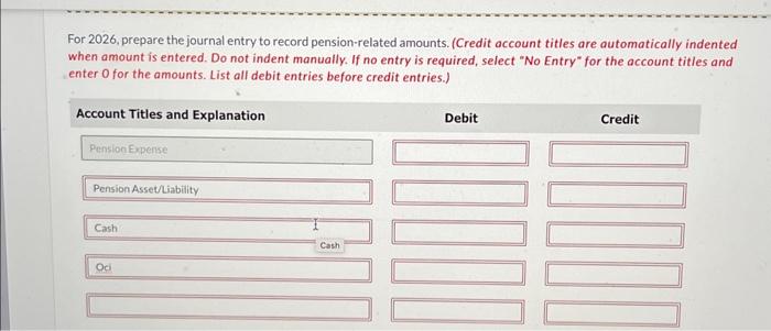 For 2026, prepare the journal entry to record | Chegg.com