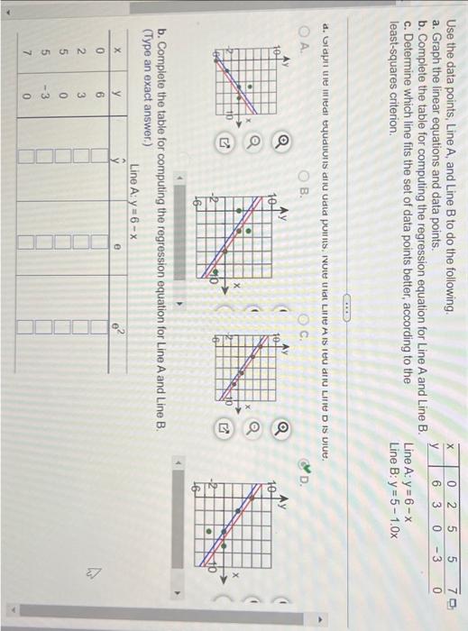 Solved Use the data points, Line A, and Line B to do the | Chegg.com