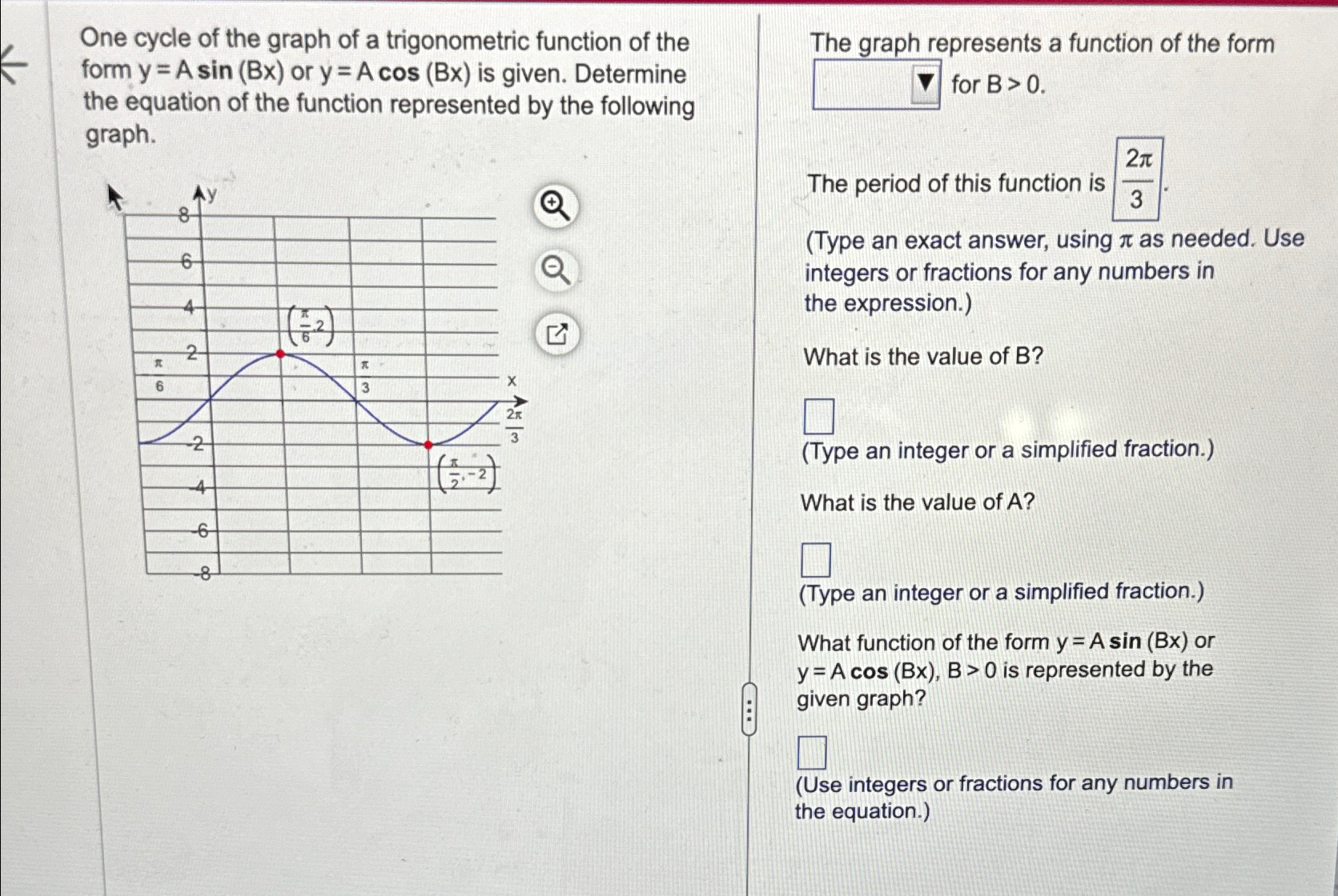 Solved One cycle of the graph of a trigonometric function of | Chegg.com