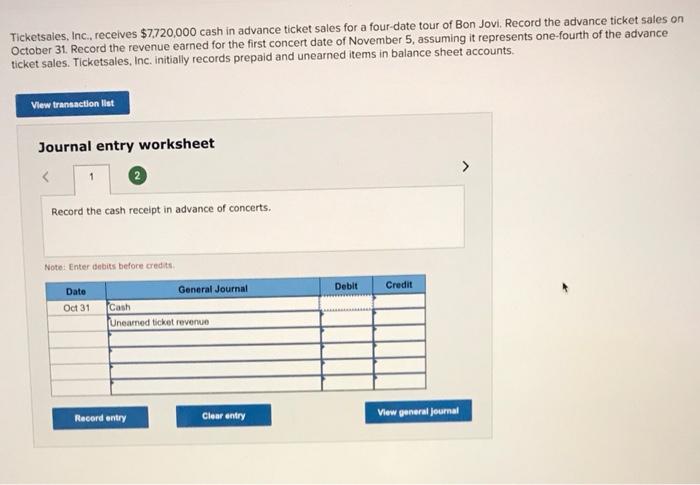 Solved Ticketsales, Inc., receives $7.720,000 cash in | Chegg.com