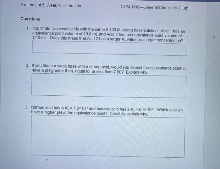 Solved Experiment 5: Weak Acid Titration CHM 1110-General | Chegg.com