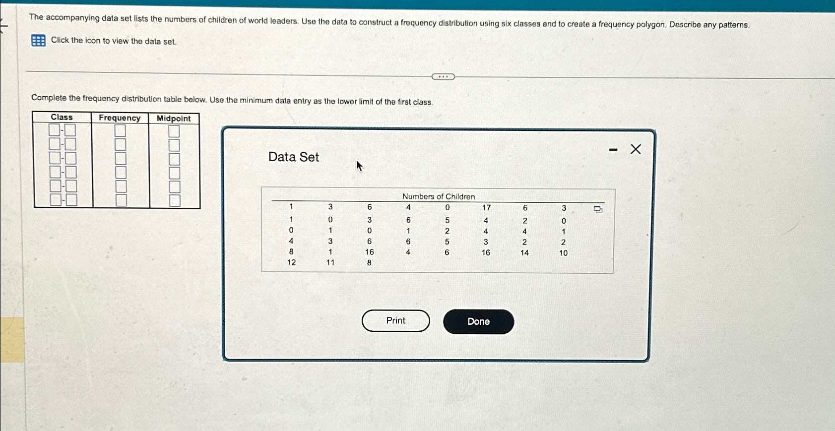 Solved Click the icon to view the data set.Complete the | Chegg.com
