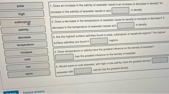 Solved polar 1. Does an increase in the salinity of seawater | Chegg.com