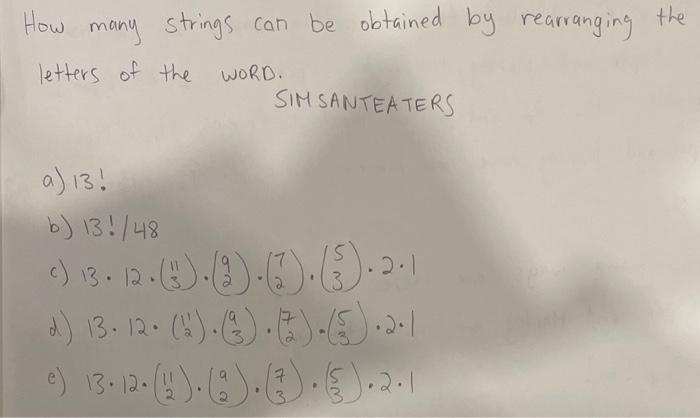 Solved How many strings can be obtained by rearranging the | Chegg.com