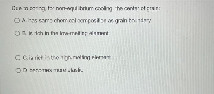 Solved Due to coring, for non-equilibrium cooling, the | Chegg.com