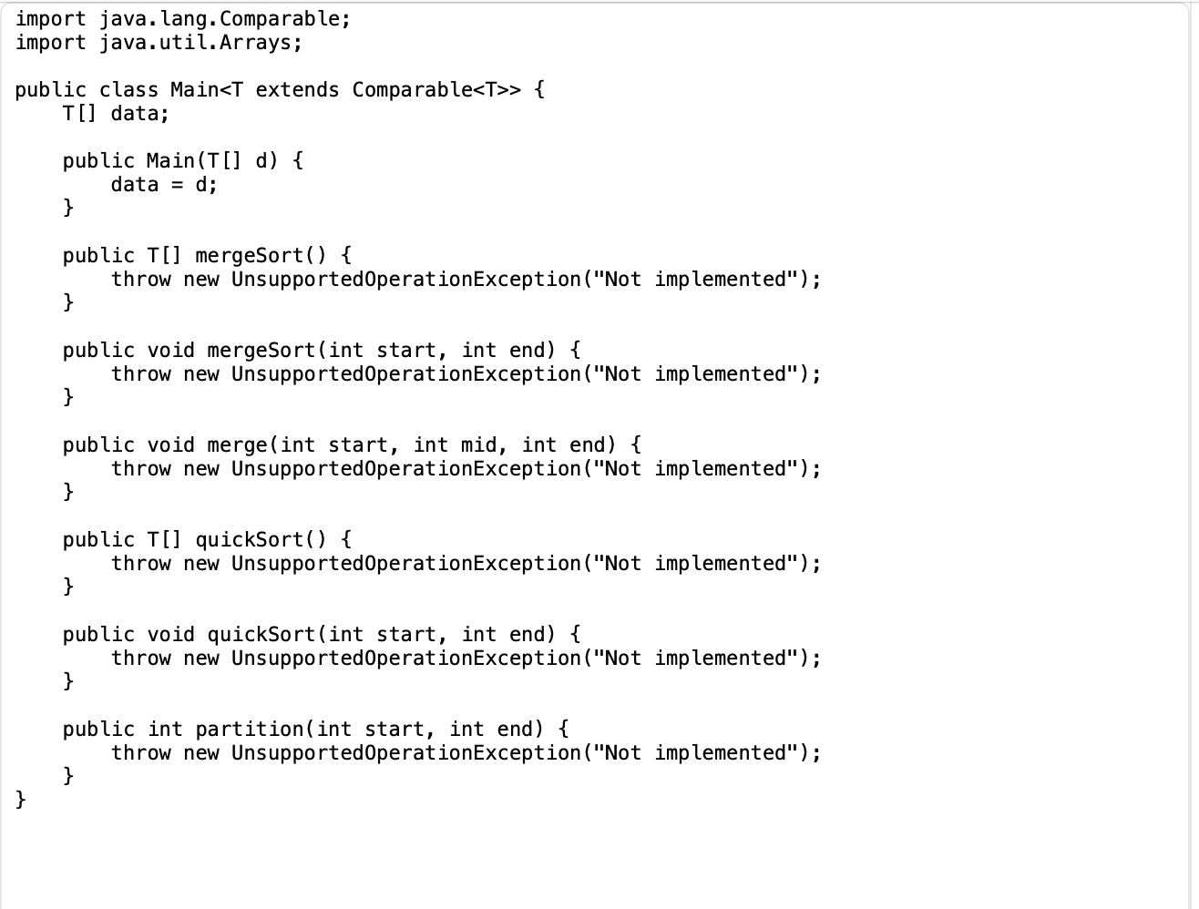 Solved Implement these comparable methods listed in white to | Chegg.com