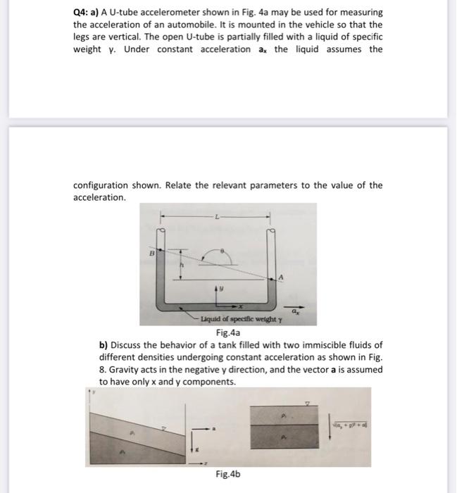 Solved Q4: a) A U-tube accelerometer shown in Fig. 4 a may | Chegg.com