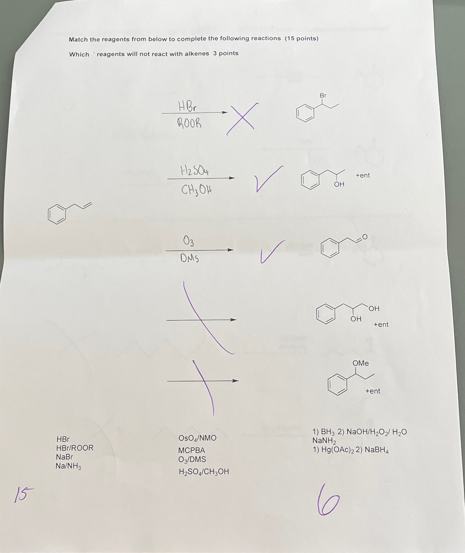 Solved 1) ﻿Match the reagents from below to complete the | Chegg.com