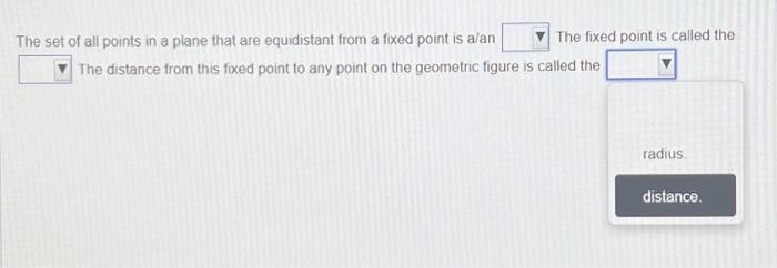 Solved The set of all points in a plane that are equidistant | Chegg.com