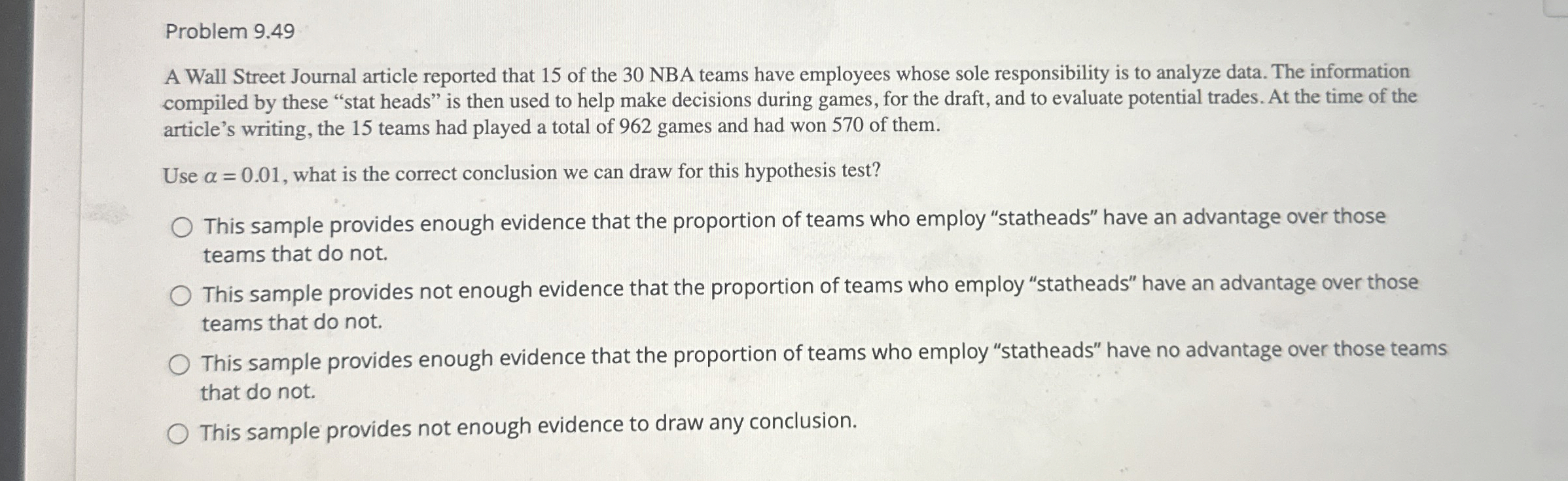 Solved Problem 9.49A Wall Street Journal article reported | Chegg.com