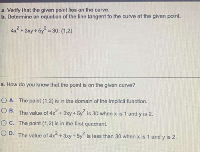 Solved verify that the given point lies on the curve. | Chegg.com