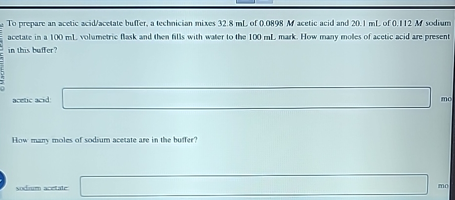 Solved To prepare an acetic acid/acetate buffer, a | Chegg.com